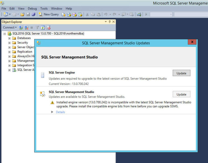 SQL Server Management Studio 2016 - Check for Updates